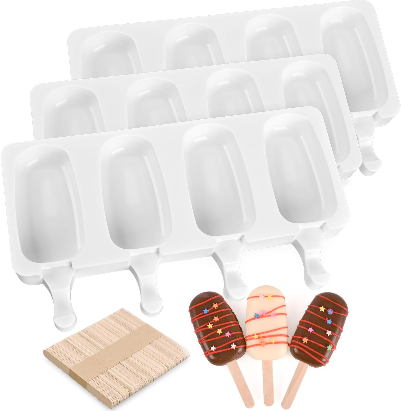 Amazon.com: Popsicle Molds Set of 10, 40 Silicone Ice Cream Mould 4 ...