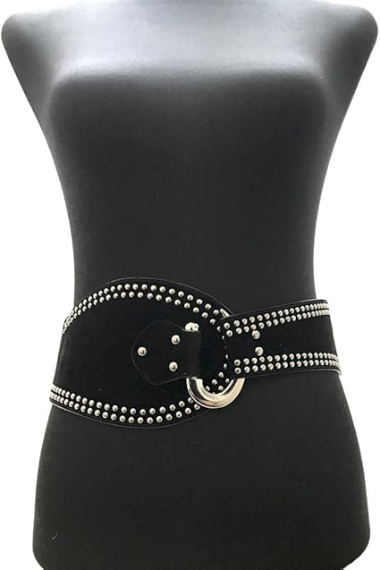 Black Velvet Studded Edge Belt One Size at Amazon Women’s Clothing store