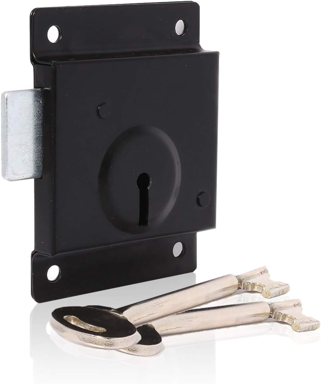 75mm 3" Press Lock Black - Face Fixing Door / Gate / Shed Lock with 1 ...