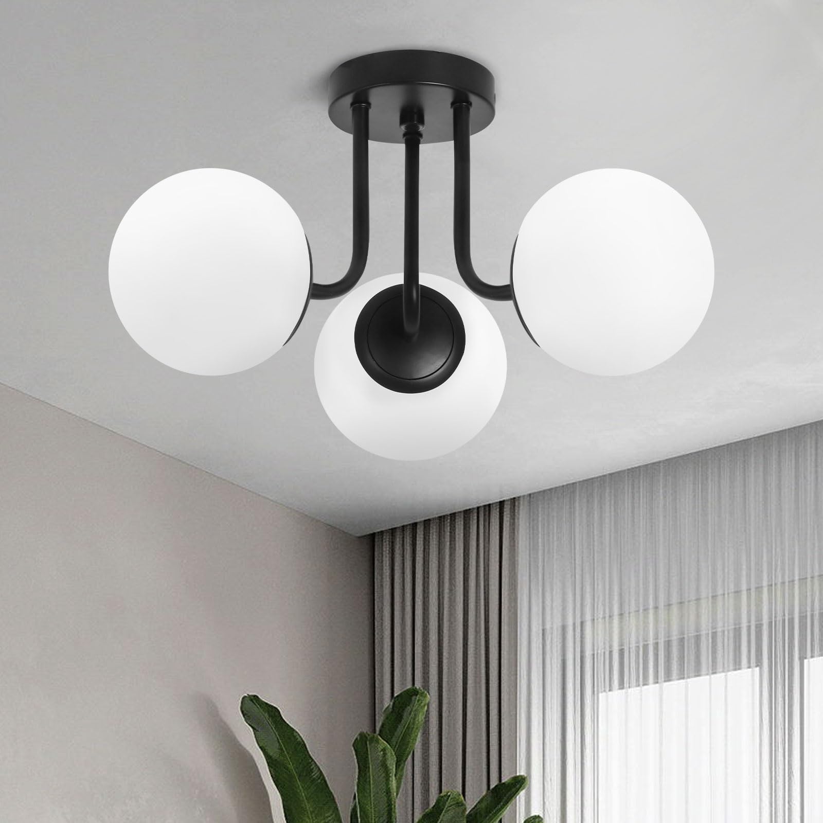 Bektas 3-Lights Semi Flush Mount Ceiling Light Fixture Matte Black ...