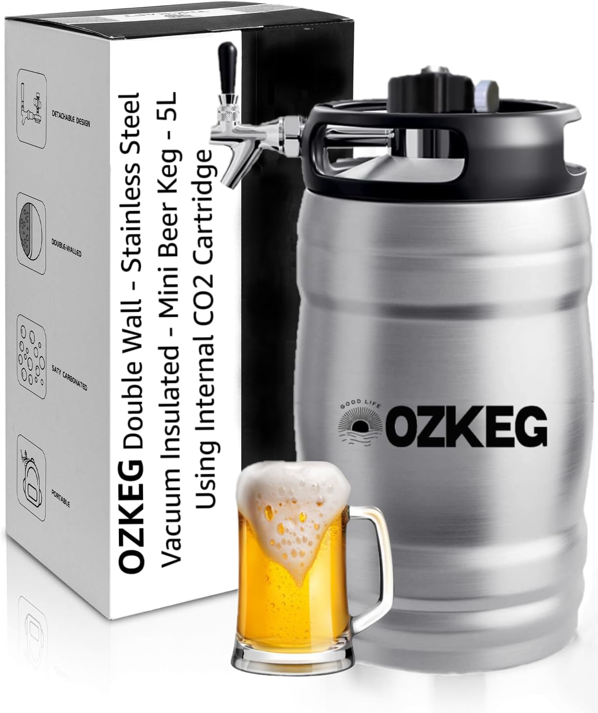 OZKEG Beer Mini Keg Growler Dispenser System using Internal CO2 ...