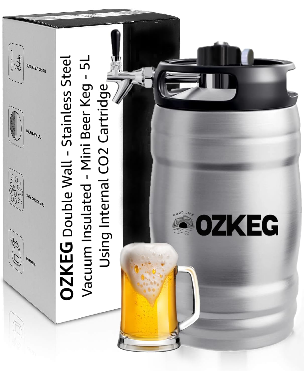 OZKEG Beer Mini Keg Growler Dispenser System using Internal CO2 ...