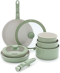 Amazon.com: GreenLife Click 10-Piece Ceramic Nonstick Cookware Set, Detachable Handle, Stackable ...