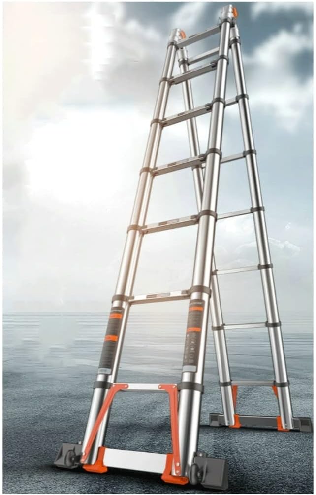 Amazon.com: Aluminum Telescoping Ladder One-Button Retraction Extension ...