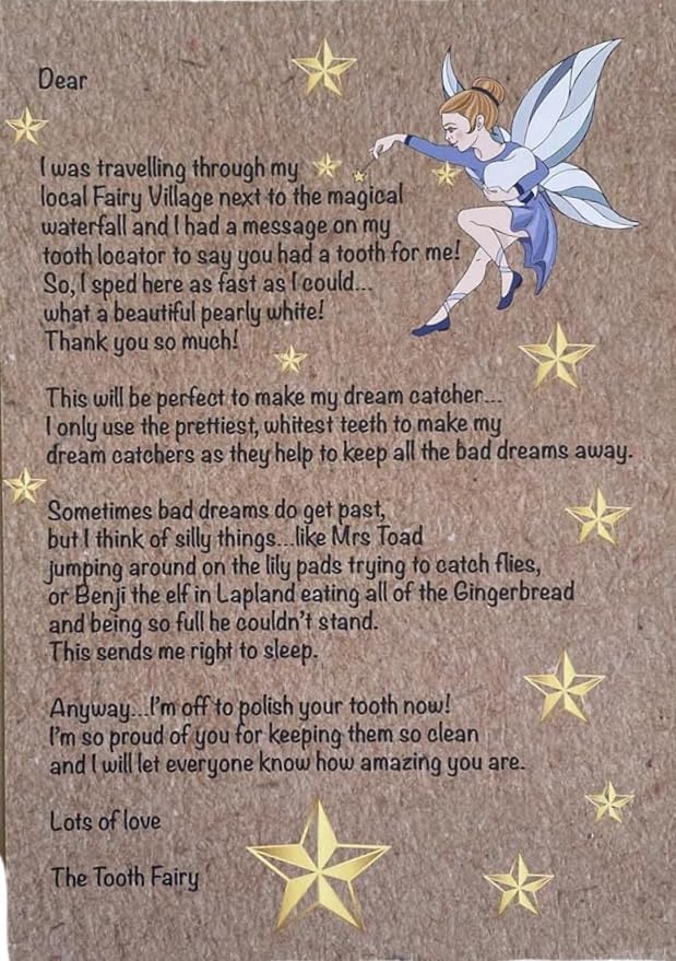UNIQUEPGIFTS Tooth Fairy Gift, Letter for Under Pillow, First Tooth ...