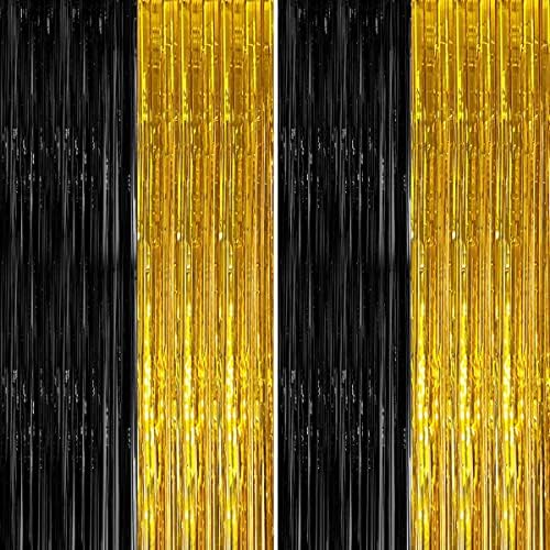 Amazon.com : 2 Pack 3.2ft x 9.8ft Black Gold Metallic Foil Fringe ...