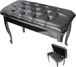 XOUVY Solid Wood Double Person Piano Stool Genuine Leather Piano Bench ...