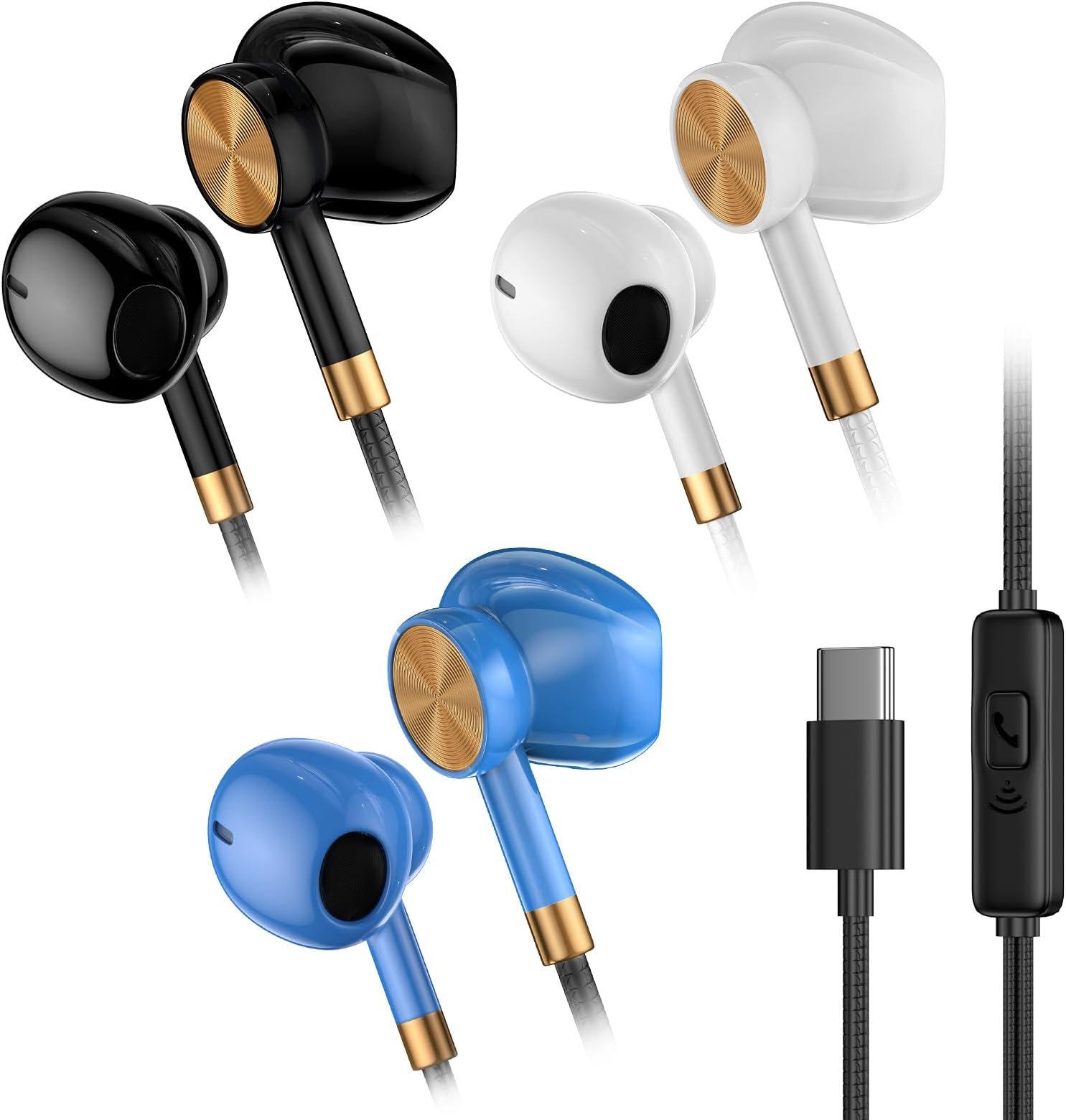 Amazon.com: USB C Headphones Earbuds 3 Pack - USB C Earphones Noise ...