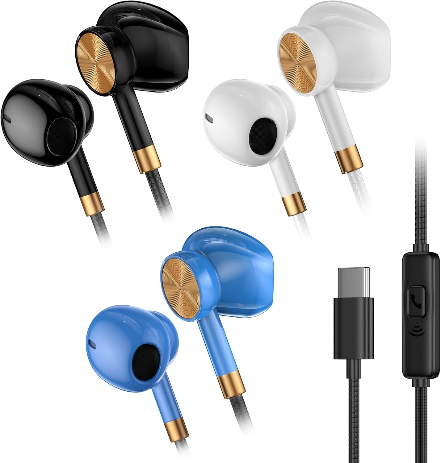 Amazon.com: USB C Headphones Earbuds 3 Pack - USB C Earphones Noise ...