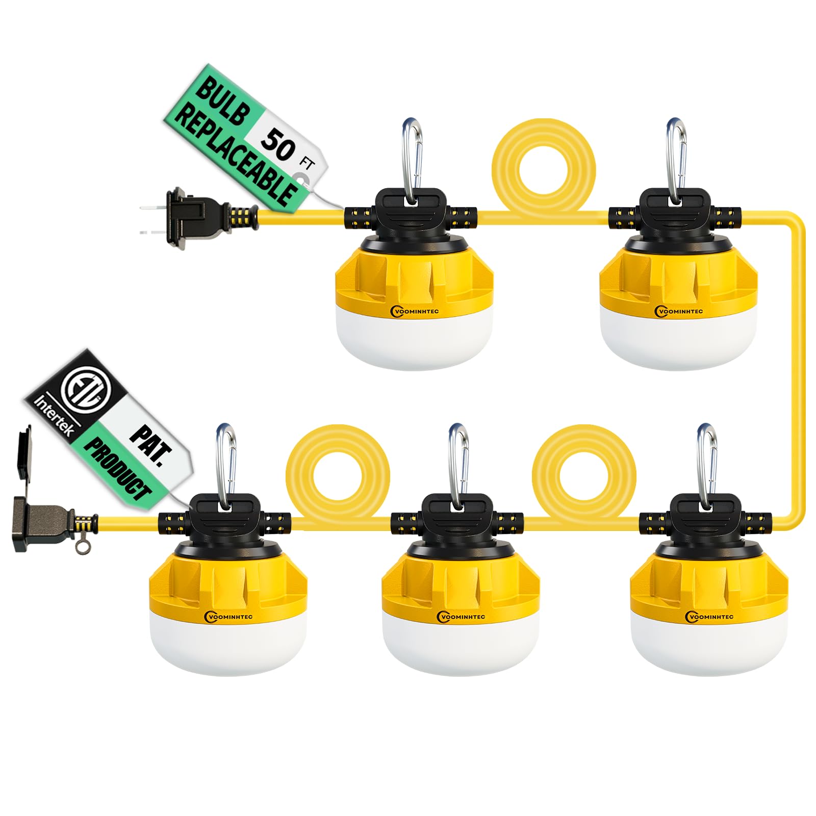 Amazon.com: voominhtec 50FT Construction String Lights 50W 6500lm Bubl ...