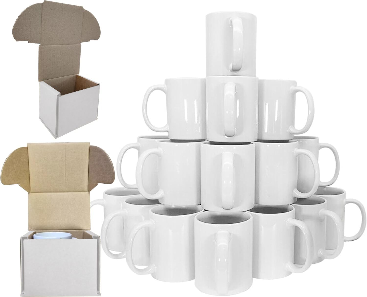 EKAM Sublimation Mugs 11oz Blank Plain White Large Handle Coffee Mug ...