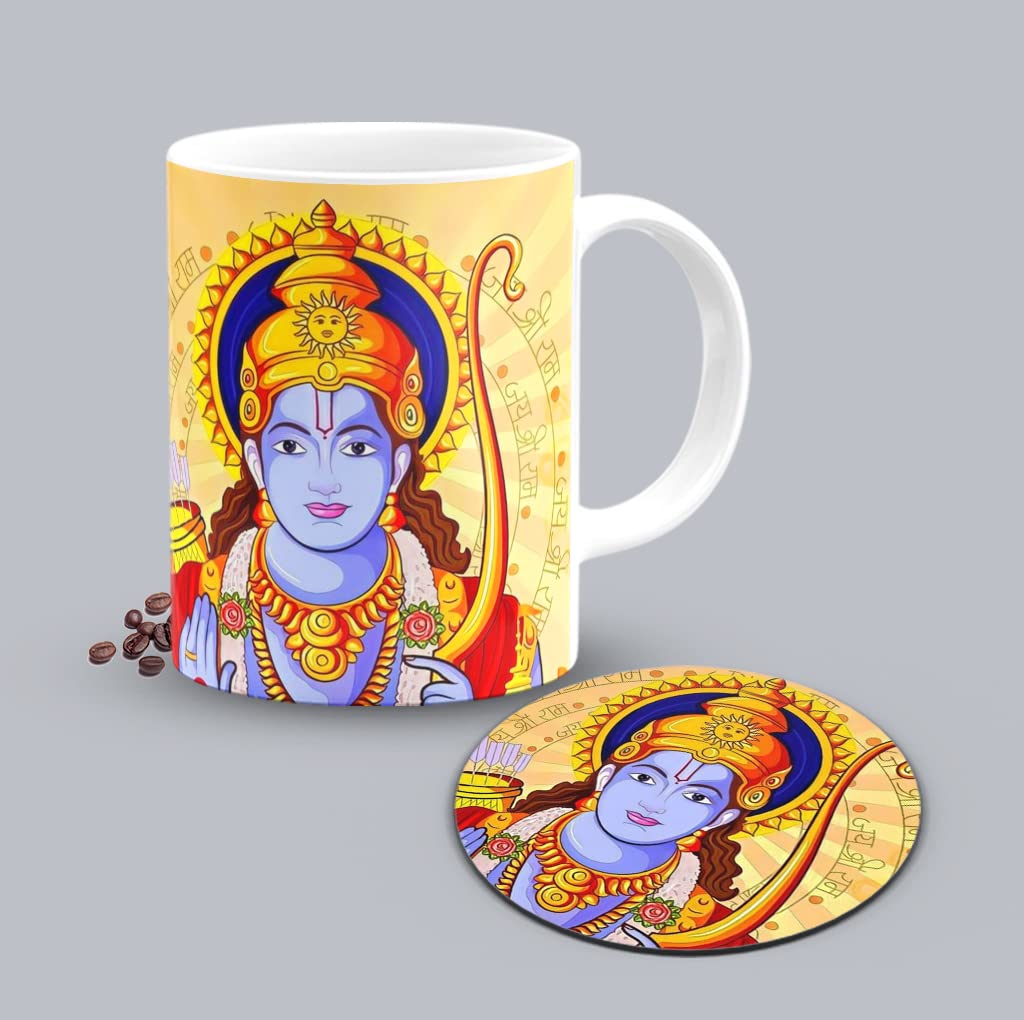 Buy The Desi Monk Raja RAM Printed White Mug with Coaster Combo | Jai ...