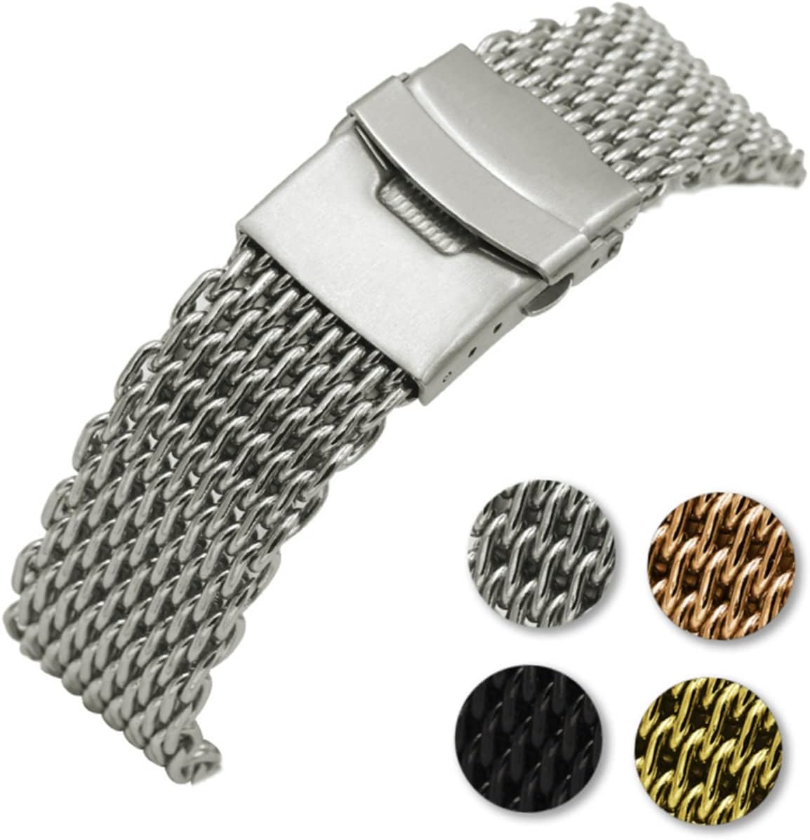 Amazon.com: TOGEVAL 20mm Curved End Watch Band for Men Stainless Steel ...