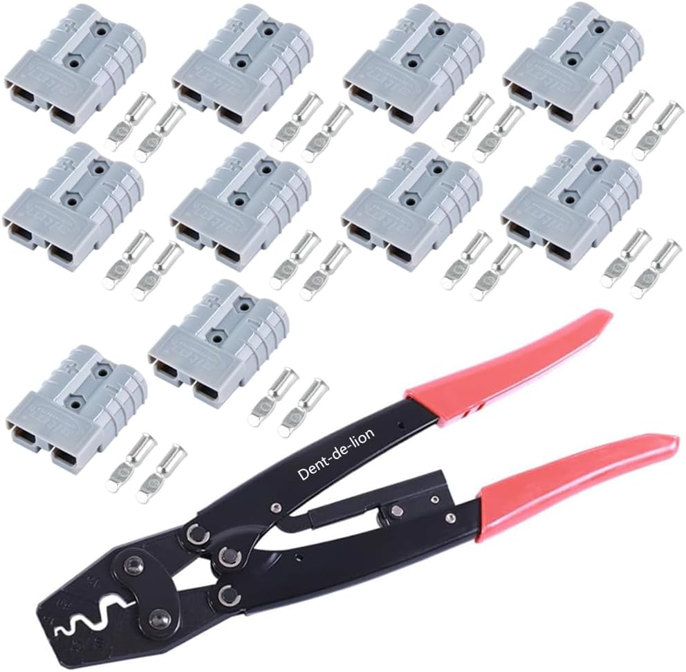 Crimping pliers with connectors and connector dust covers are used as ...