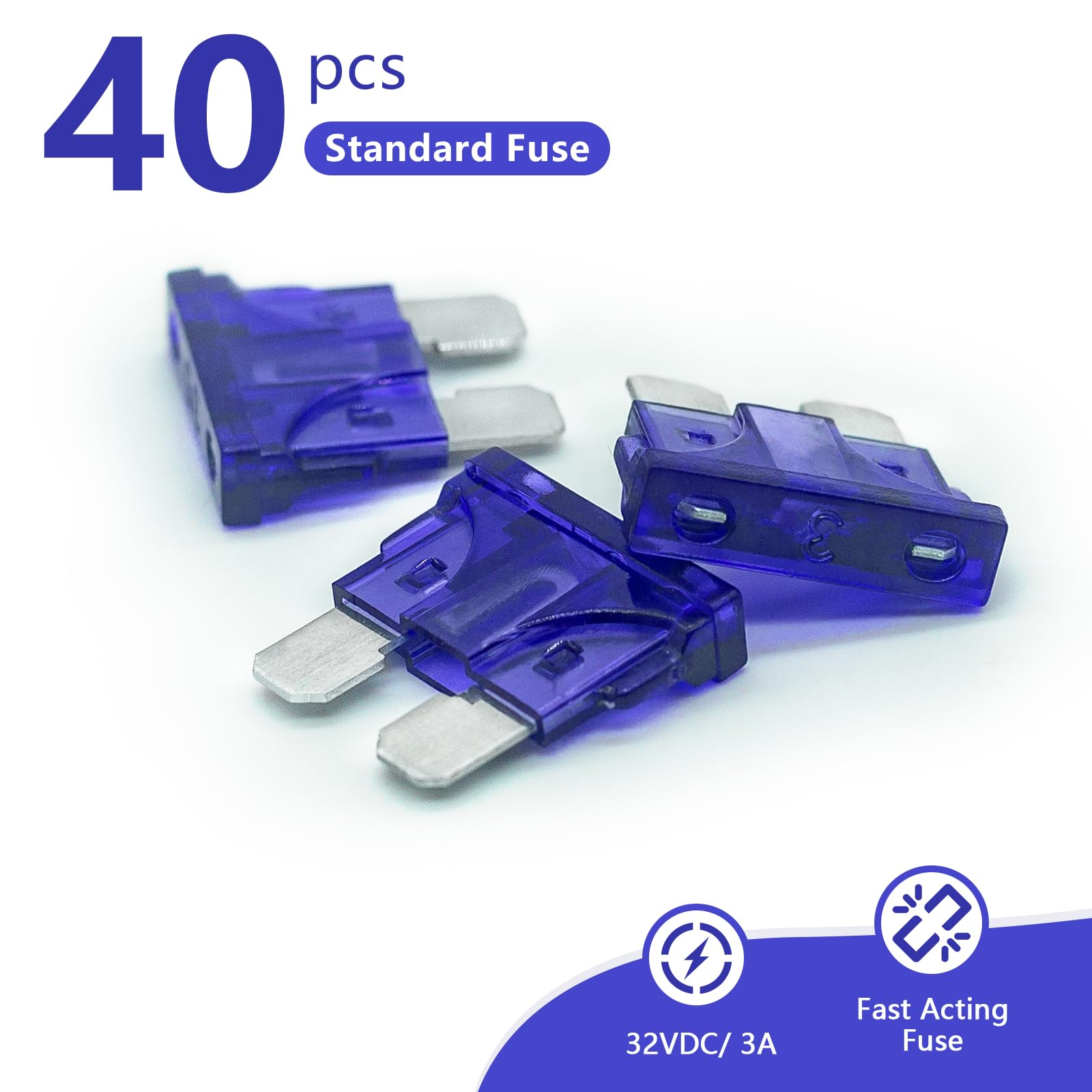 Snapklik.com : (40Pcs) 3 Amp Standard Automotive Fuse, 3A 12V 24V 32V ...