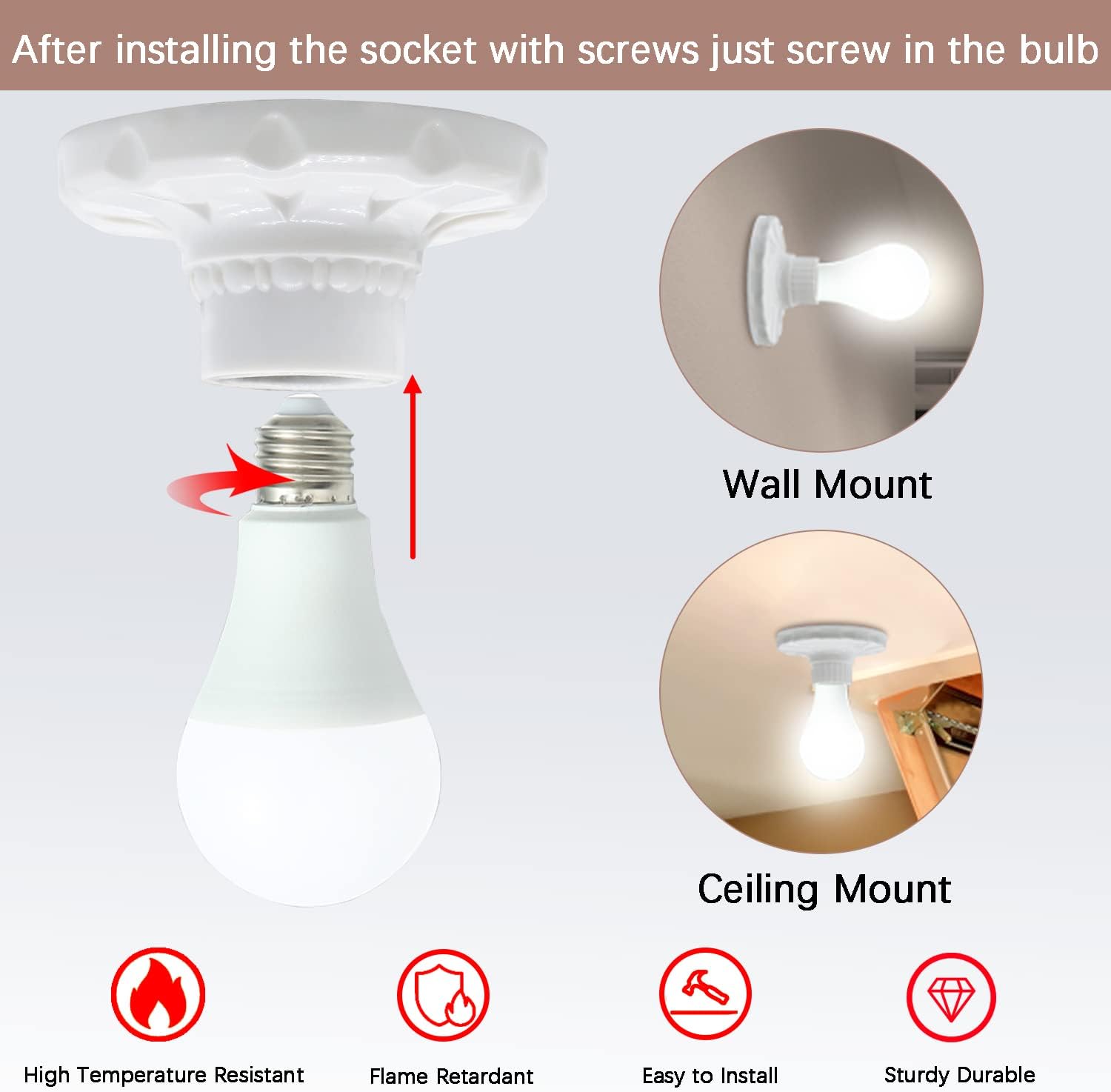 Ceiling Lamp Holder Base,8Pack 100W Porcelain Light Base,Round Ceiling ...