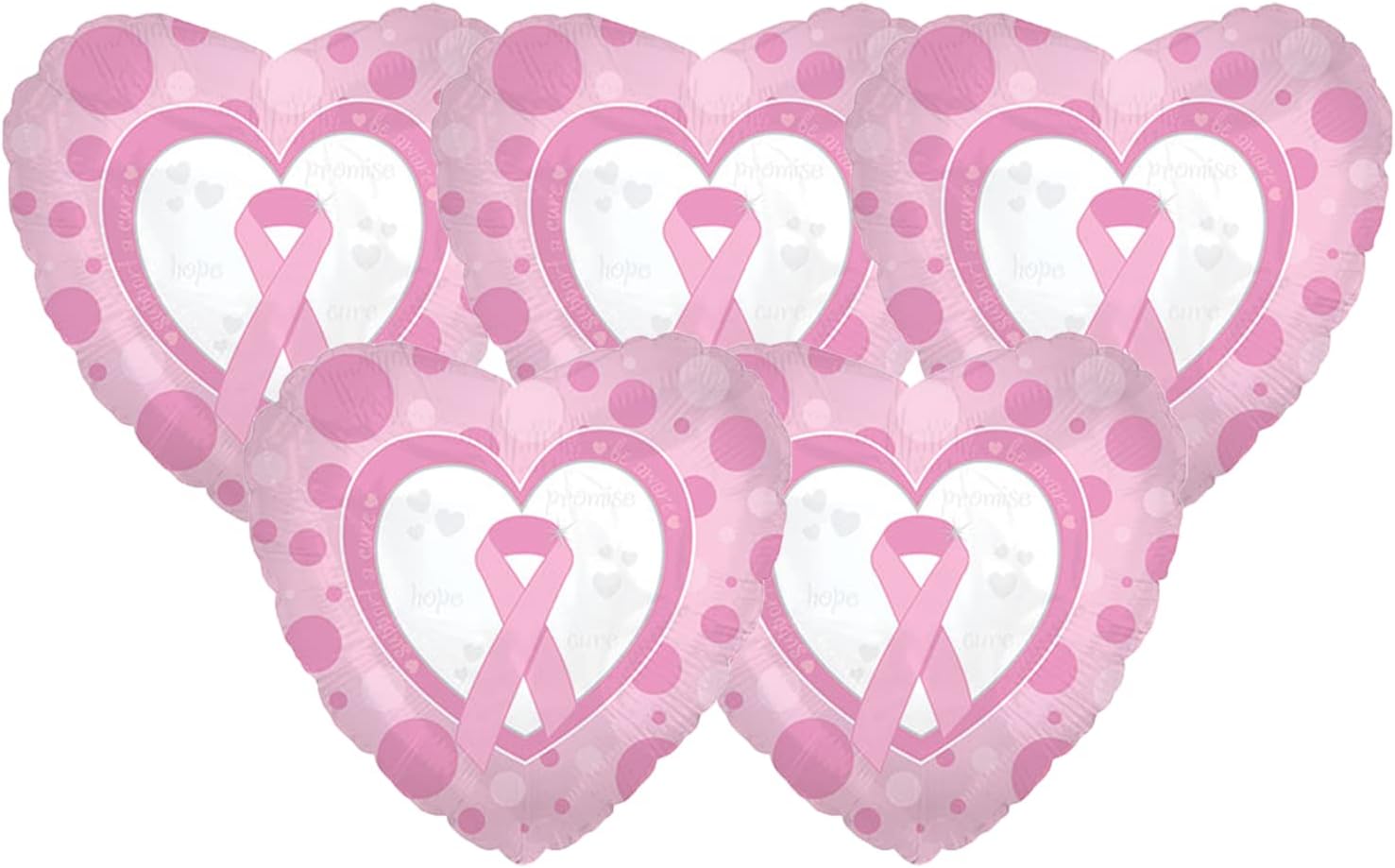 Amazon.com: Set of 5 Pink Breast Cancer Awareness Ribbon 18" Heart Foil ...