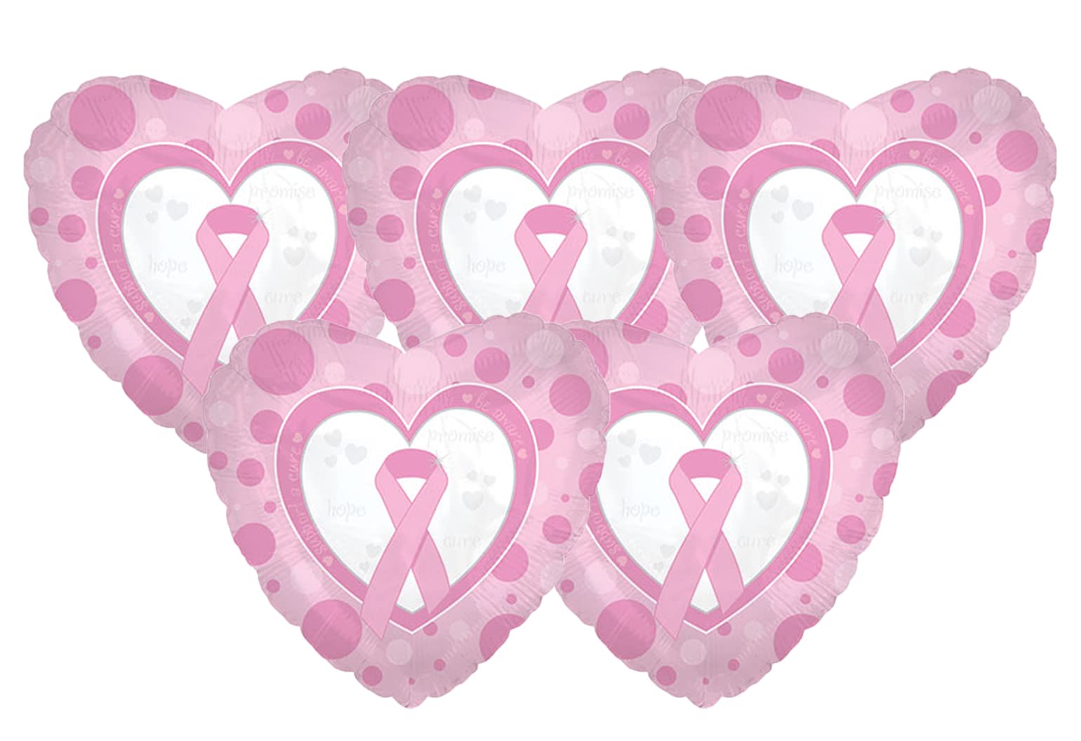 Amazon.com: Set of 5 Pink Breast Cancer Awareness Ribbon 18" Heart Foil ...