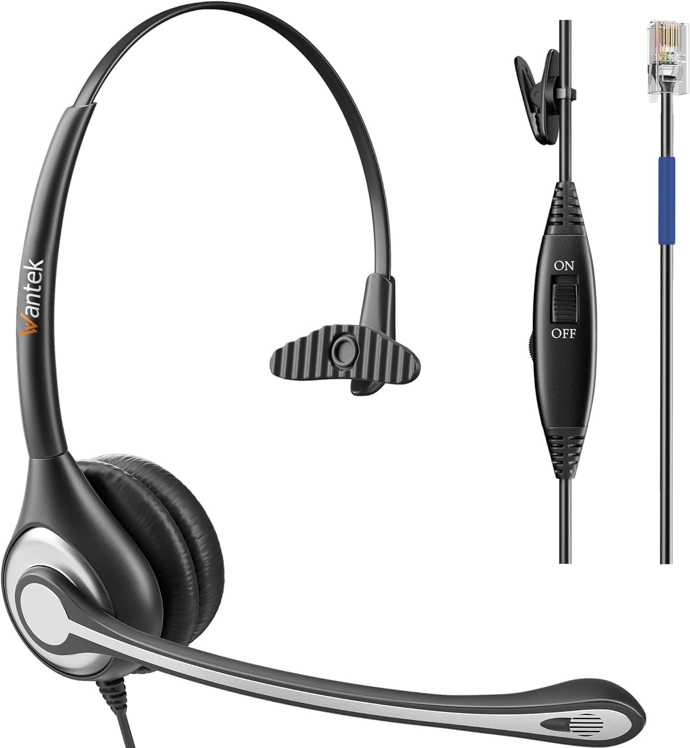 Amazon.com: Wantek Corded Telephone Headset Mono w/Noise Canceling Mic ...