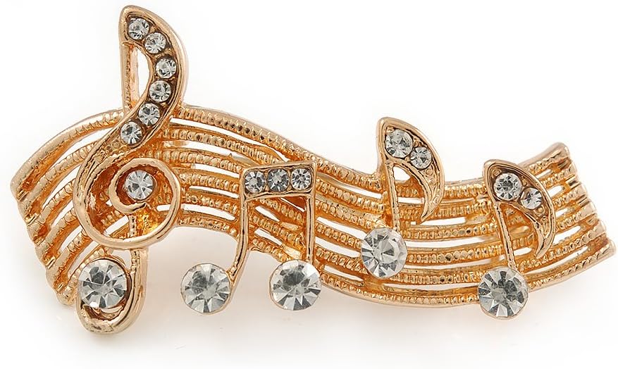 Amazon.com: Clear Crystal Musical Notes Brooch In Gold Tone Metal ...