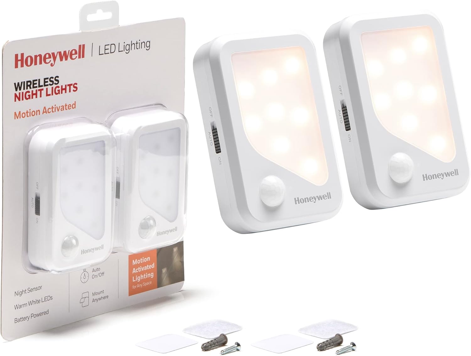 Honeywell Wireless Motion Activated LED Night Lights, Adhesive Mounted ...