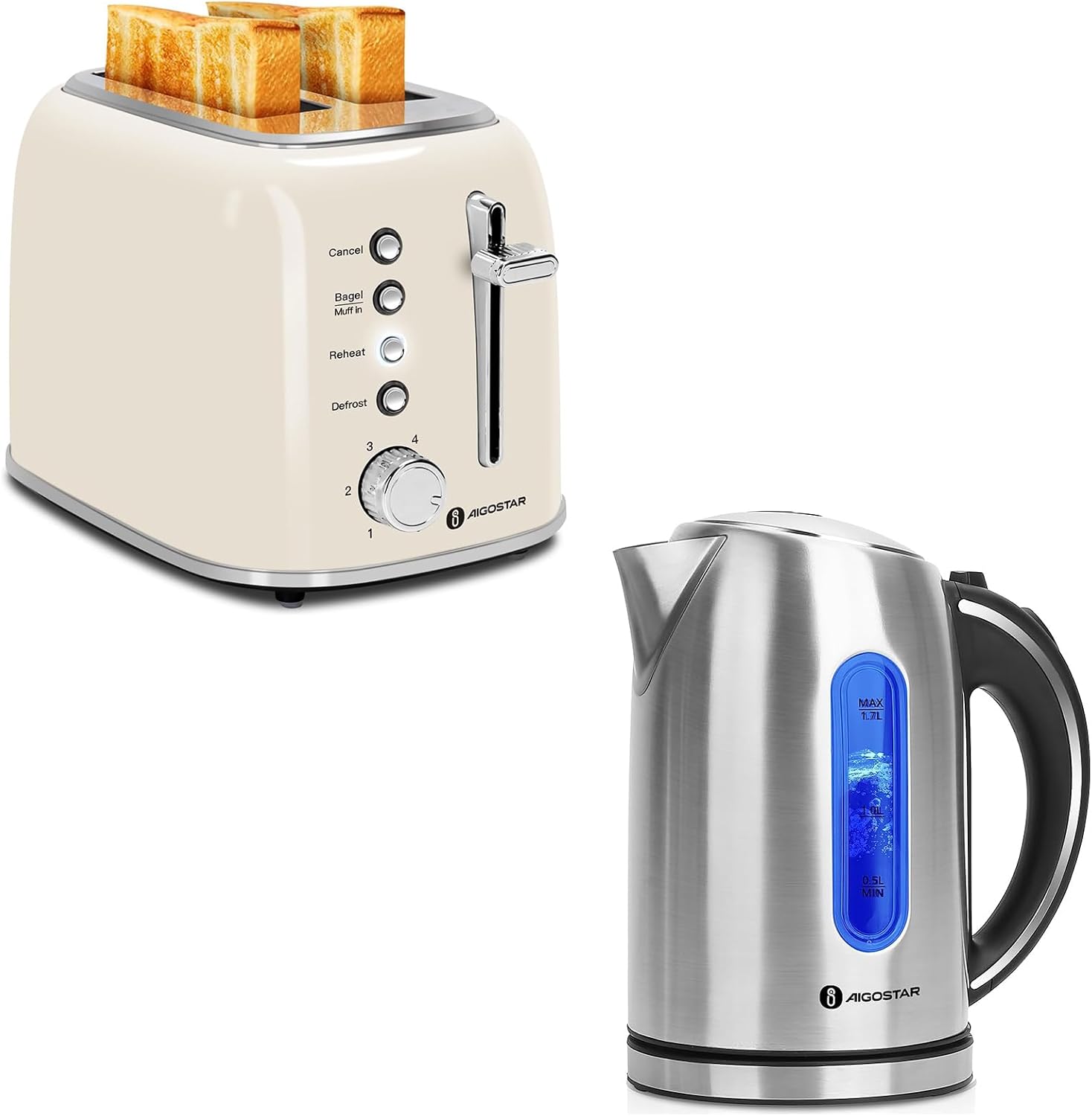 Amazon.com: Aigostar Toaster 2 Slice, Retro Extra-Wide Slot Toasters ...