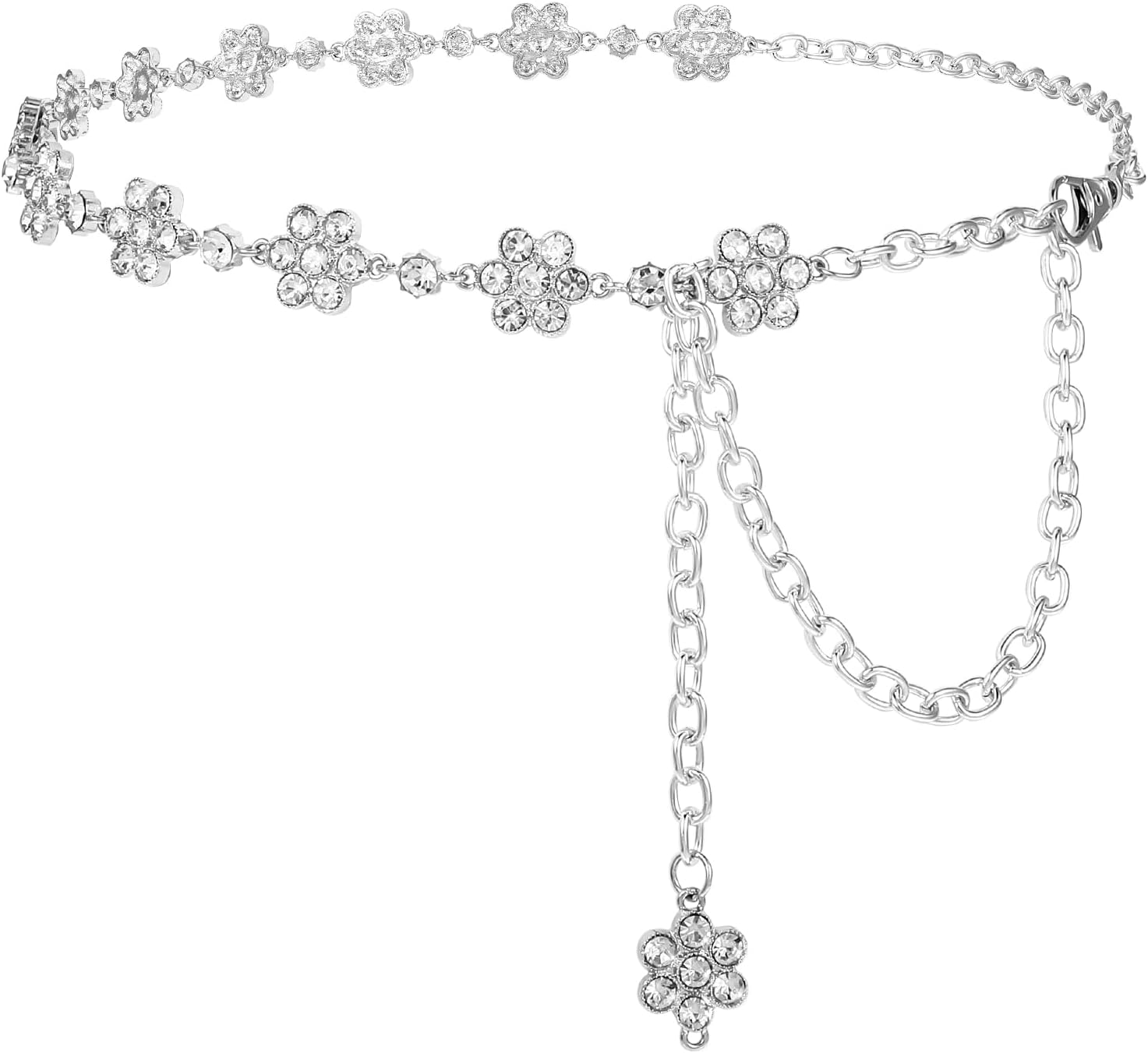 Amazon.com: AOZUO Silver Rhinestone Belt for Women Adjustable Silver ...