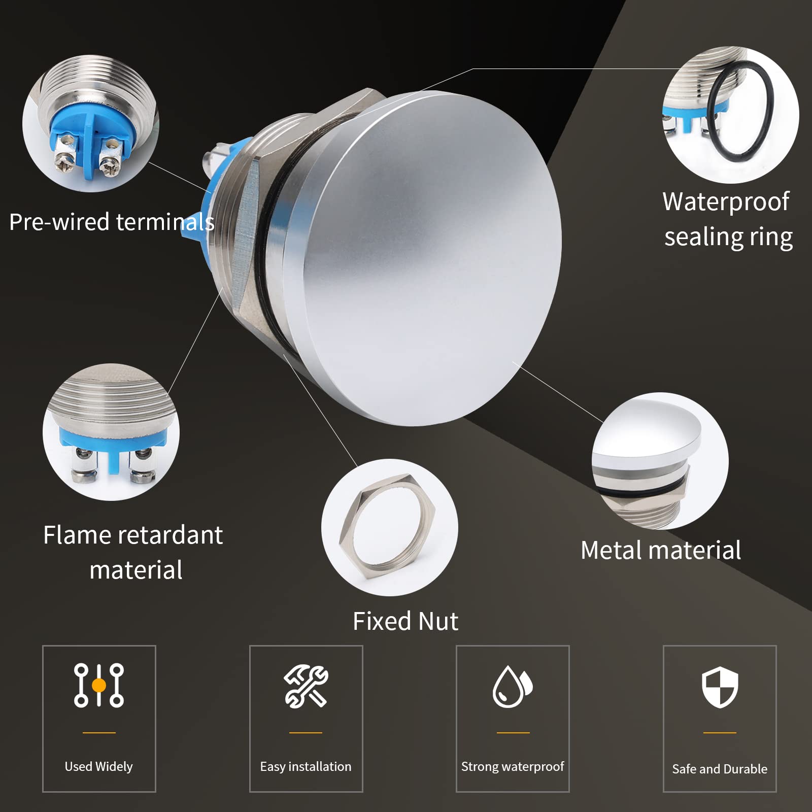 Snapklik.com : 22mm Momentary Push Button Switch Mushroom Head ...