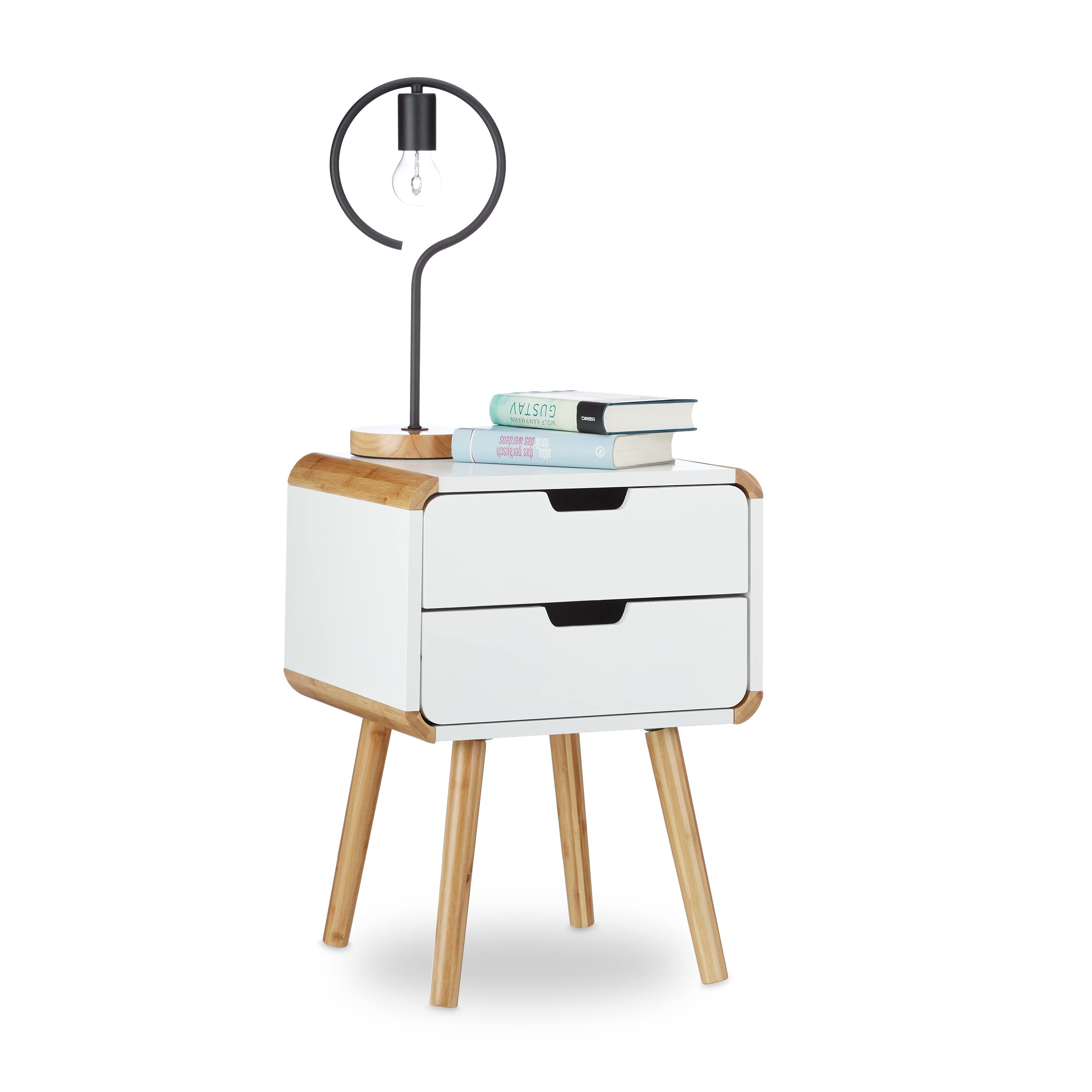 Relaxdays Bedside Table with 2 Drawers, Wooden Nightstand, Compact ...