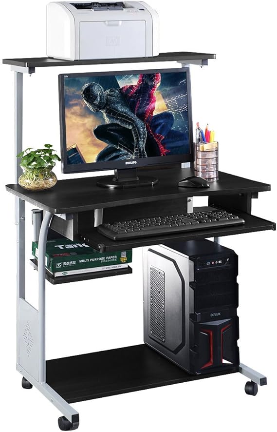 Amazon.com: Computer Desk w/ Printer Shelf Stand Rolling Laptop Home ...