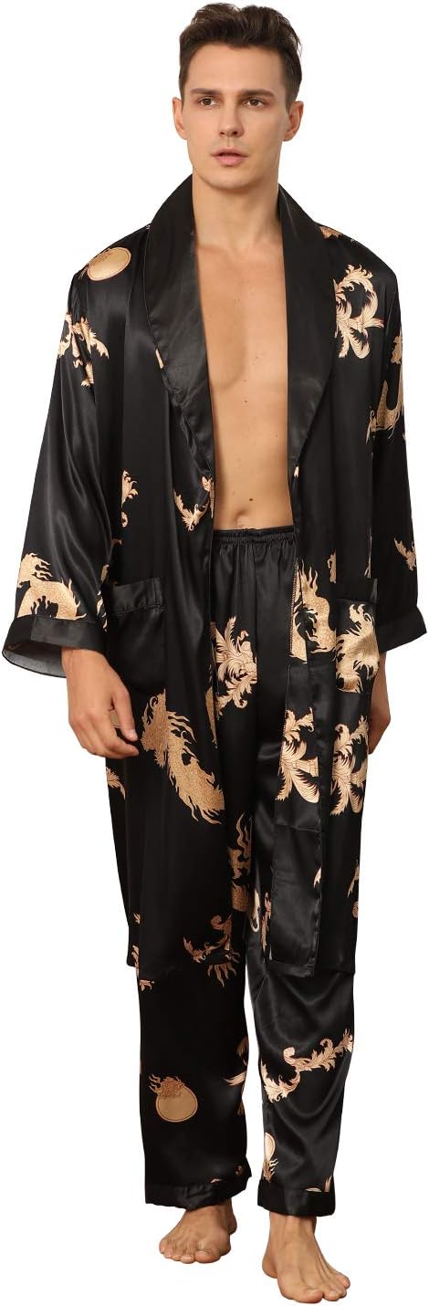 Amazon.com: Shanghai Tone Dragon Bathrobe Bedgown Robe Navy Blue One ...