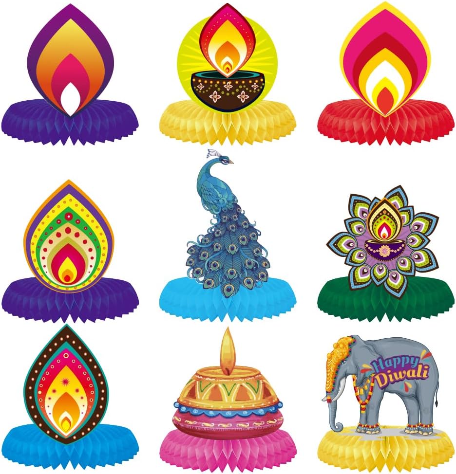 Amazon.com: Estivaux 9 PCS Happy Diwali Honeycomb Centerpieces Diwali ...
