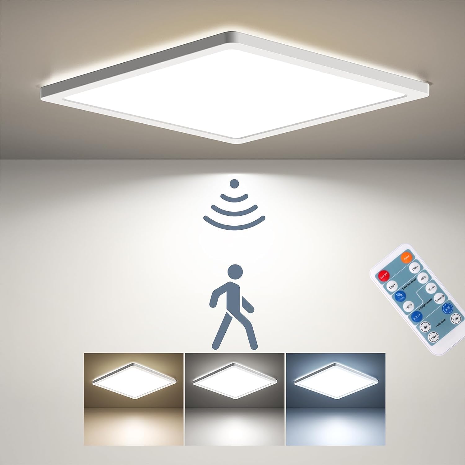 BLNAN Dimmable Motion Sensor LED Ceiling Light with Remote Control, 12 ...