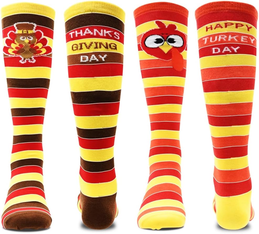 Amazon.com: LUKBERA 2Pairs Thanksgiving Socks, Turkey Ttriped Mid-calf ...