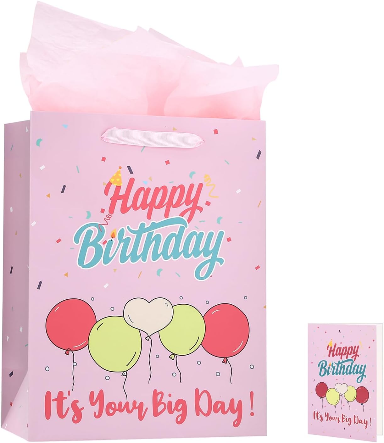 Amazon.com: Ronvir Pink Birthday Gift Bag - Large, Happy Birthday Gift ...