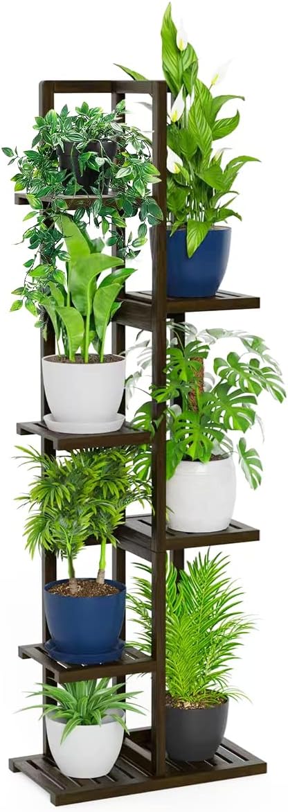 Amazon.com: H HOMEXIN Bamboo Plant Stand Indoor & Outdoor, 6 Tier 7 ...