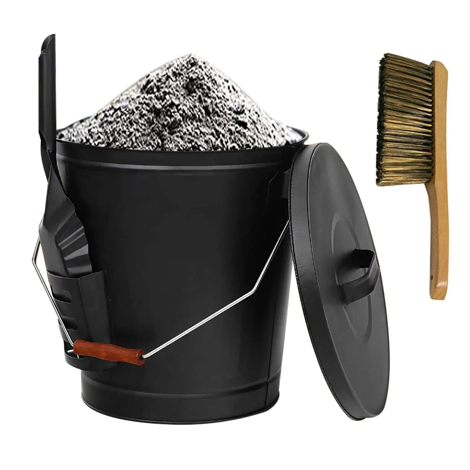Buy Fireplace Ash Bucket with Lid Shovel and Hand Broom, 5.2 Gallon ...