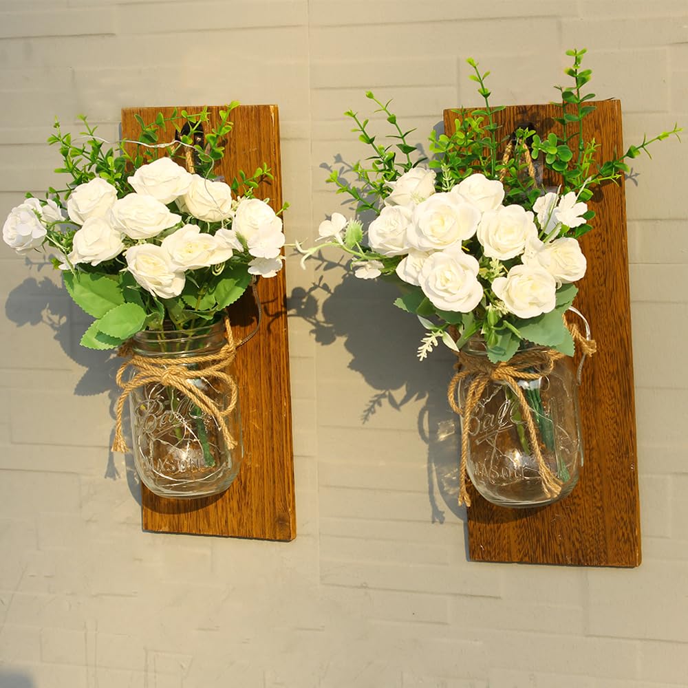 Amazon.com: YI LIGHTING Set of 2 Rustic Wall Sconces - Mason Jars ...