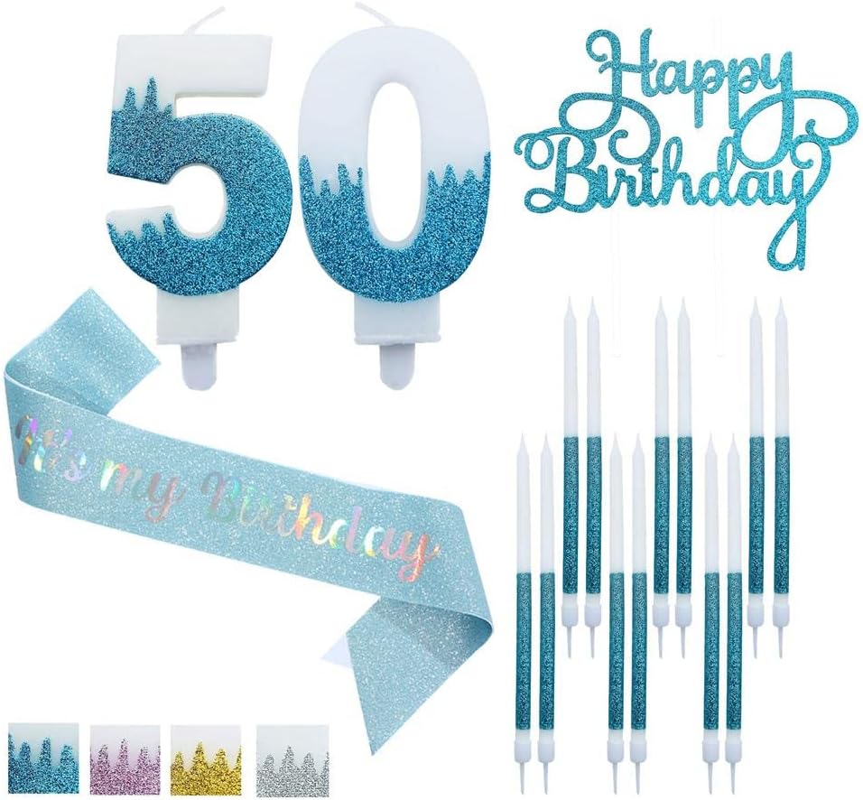 Amazon.com: Blue Number 50 Birthday Candles,Number 50 Candles,Cake ...