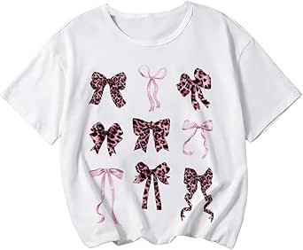 Amazon.com: RoseSeek Girl's Bow Graphic Tees Crew Neck Short Sleeve ...