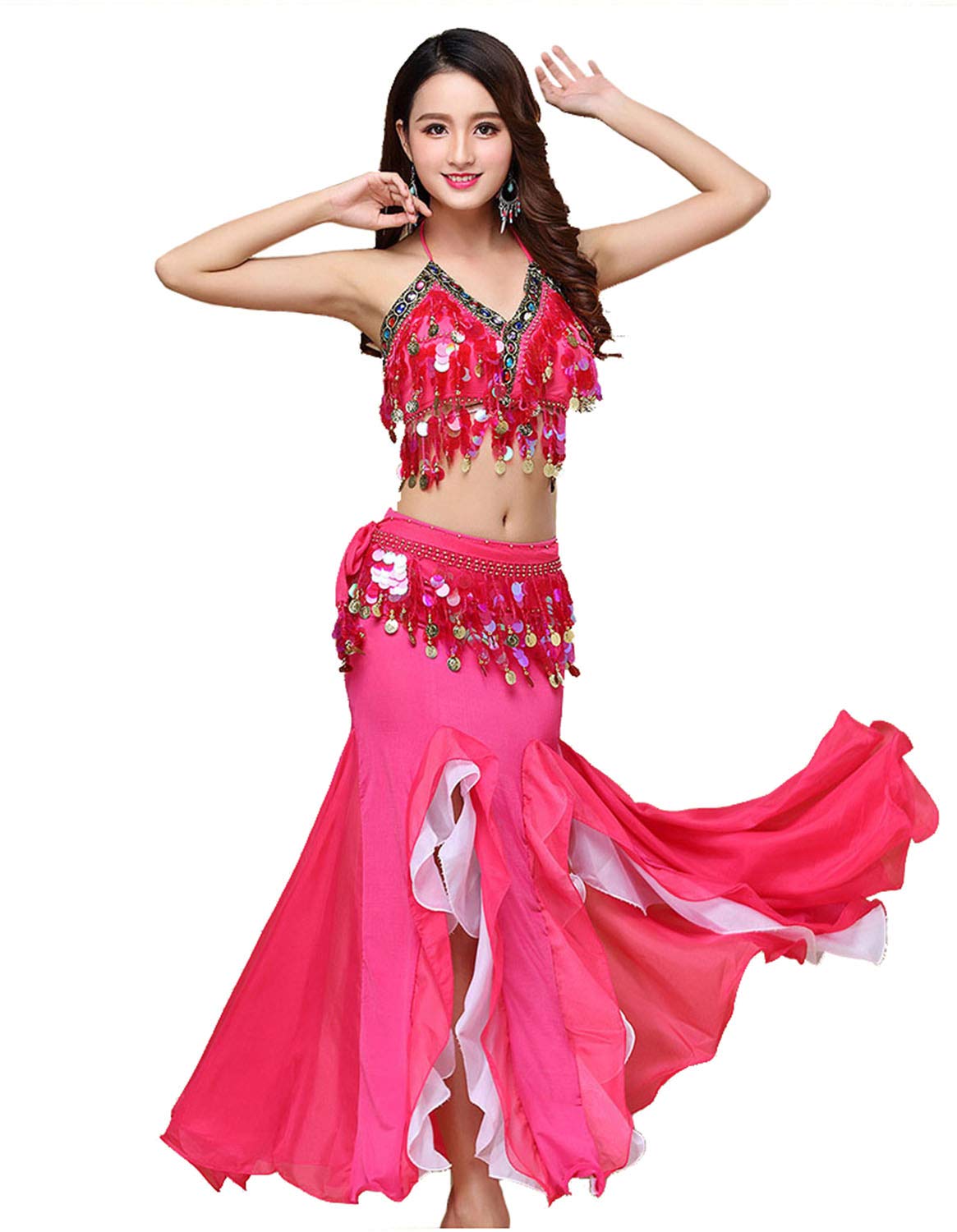 Snapklik.com : ORIDOOR Womens Belly Dance Dress Set - Rose Red - One ...