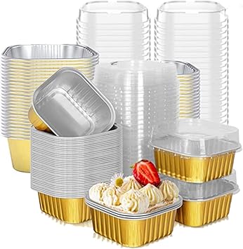 Amazon.com: 25 pcs Mini Square Baking Cups, 10 oz Aluminum Foil Mini ...