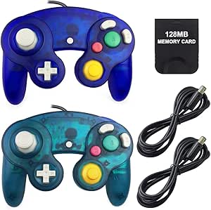 Amazon.com: AreMe 2 Packs Game Cube Controllers with 2 Extension Cables and 128mb Memory Card ...
