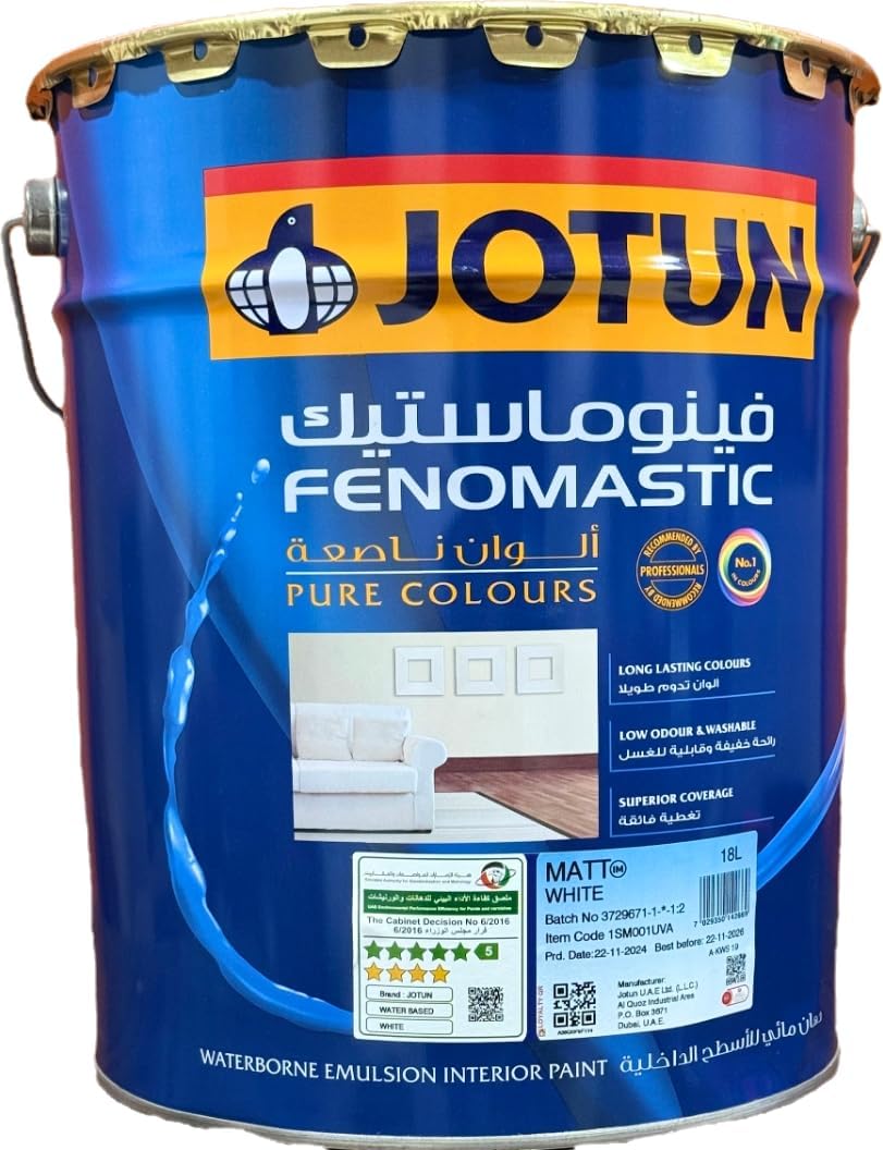 Jotun Fenomastic Pure Colours, Matt White Interior Paint, 18L ...
