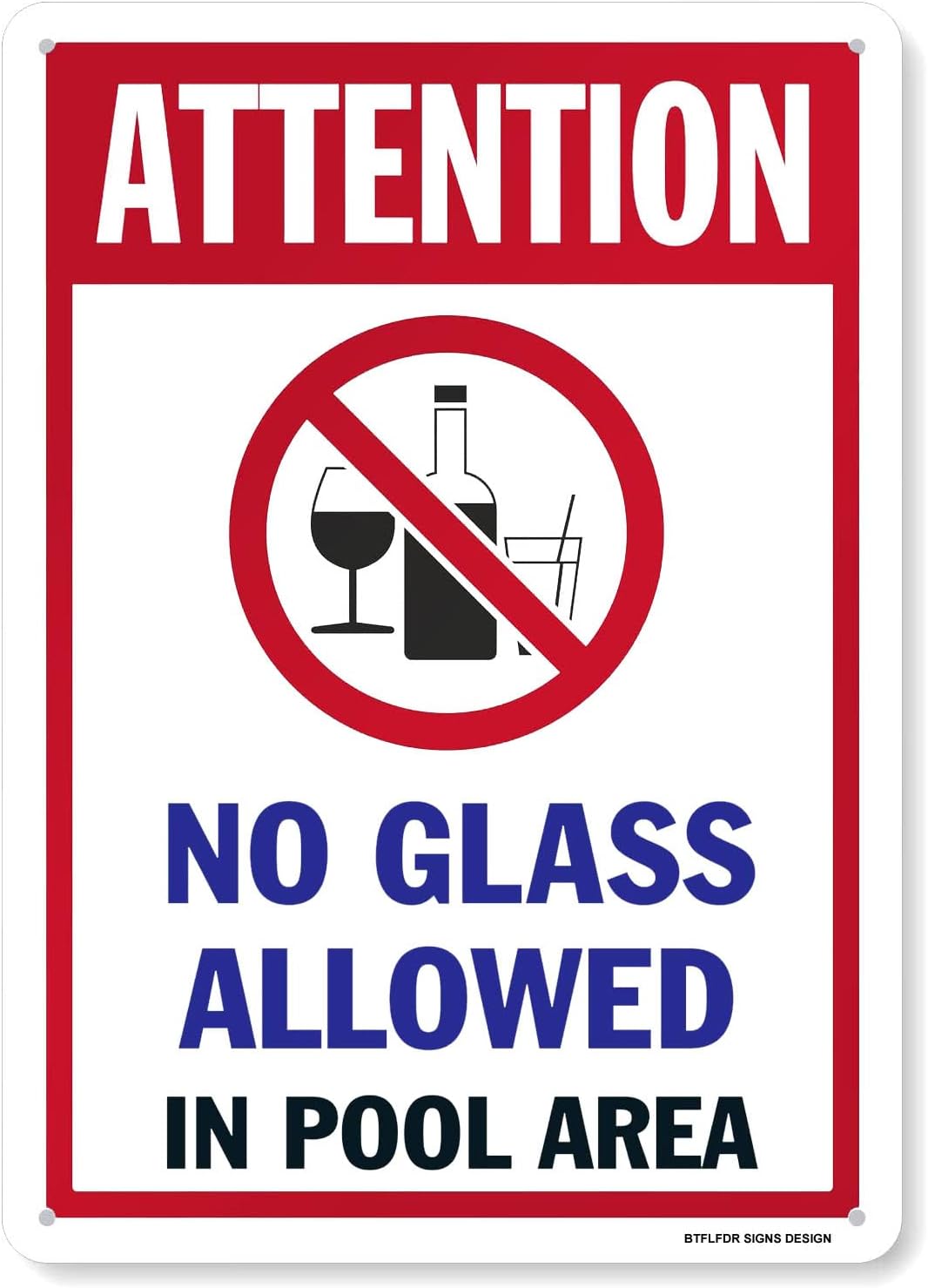 Amazon.com: BTFLFDR Aluminum Attention No Glass Allowed in Pool Area ...