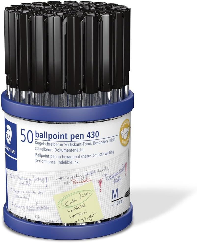 Staedtler Stick 430 M9CP50 Ballpoint Pen Medium, Black, Box of 50 ...