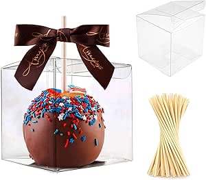 Amazon.com: XP-ART 30 Pcs Candy Apple Boxes with Apple Sticks, Clear ...