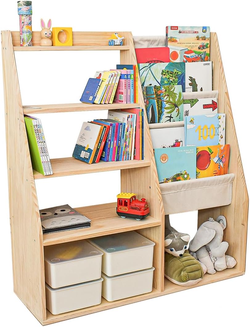 Amazon.com: MORIMOE Kids’ Bookcase & Toy Storage Organizer, Solid Wood ...