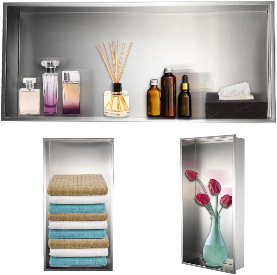 Amazon.com: Supllueer 24"×12" Shower Niche Brushed Stainless Steel ...