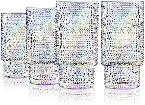 Amazon.com: Joeyan Iridescent Drinking Glasses,Vintage Embossed ...